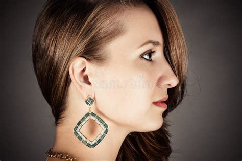 Beautiful Woman With Pierced Ears Stock Image Image Of Beauty