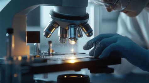 Scientist Examining Samples Under A Microscope Stock Image Image Of Generated Precision