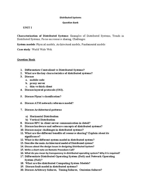 Distributed Systems Question Bank 2021 2022 Pdf Computer Network