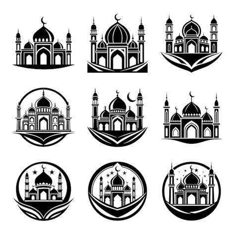 이슬람 모스크 터 블랙 로고 프리미엄 벡터
