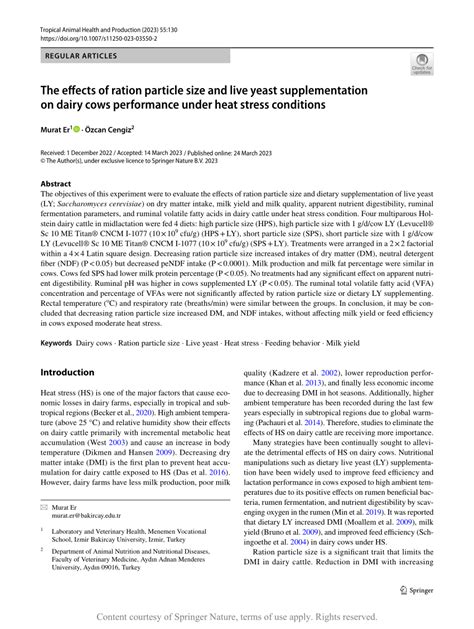 The Effects Of Ration Particle Size And Live Yeast Supplementation On Dairy Cows Performance