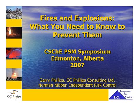 Csch E 2007 Phillips Fires And Explosions What You Need To Know To What You Need To Know To