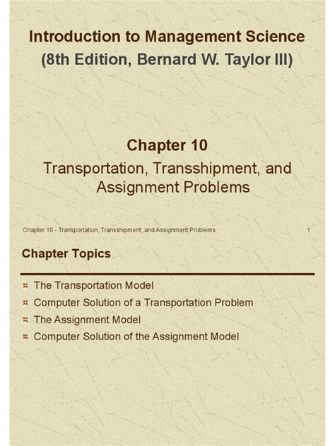 ch10 transportation transshipment assignment pdf linear programming
