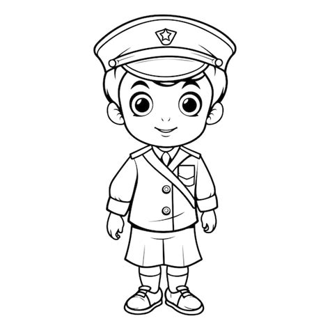 어린이 를 위한 컬러링 책 유니폼 을 입은 소년 의 컬러링 페이지 프리미엄 벡터