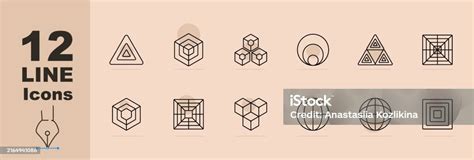 기하학적 세트 아이콘입니다 삼각형 정육면체 육각형 원형 호 중첩 삼각형 정사각형 그리드 동심원 육각형 입방체 구조 구 지구 적층 사각형 아이콘에 대한 스톡 벡터 아트 및