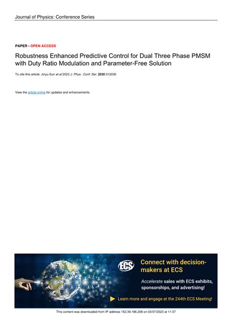 Pdf Robustness Enhanced Predictive Control For Dual Three Phase Pmsm With Duty Ratio