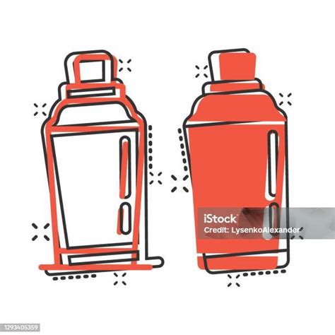 코믹 스타일의 셰이커 칵테일 아이콘 흰색 고립 된 배경에 알코올 병 만화 벡터 그림 바 드링크 스플래시 효과 비즈니스 컨셉