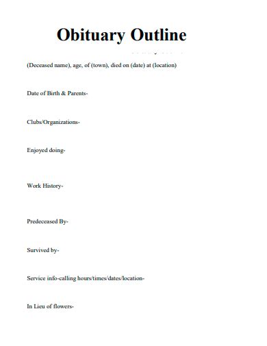 Free 10 Obituary Outline Samples In Pdf