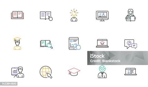 교육 라인 아이콘입니다 책 비디오 자습서 및 지침 선형 아이콘 집합입니다 벡터 교사 교육 관련 직업에 대한 스톡 벡터 아트 및 기타 이미지 교사 교육 관련 직업 교육
