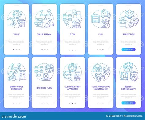 Lean Manufacturing Blue Gradient Onboarding Mobile App Screen Set Stock Vector Illustration Of