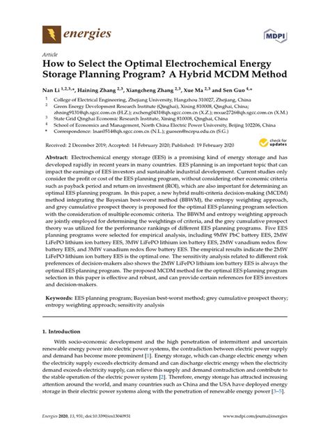 How To Select The Optimal Electrochemical Energy Storage Planning