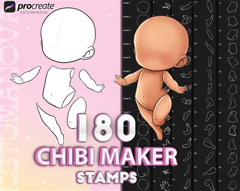 Procreate Chibi Maker Brushes Procreate Head Body Poses Hand Leg Stamps Procreate Anime