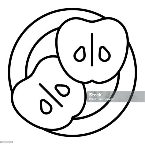 접시 얇은 선 아이콘에 사과 과일 조각 당신이 원하는 개념을 먹습니다 벡터 그래픽입니다 흰색 배경에 신선한 음식 요리 기호 스타일 모바일 또는 디자인 0명에 대한 스톡 벡터