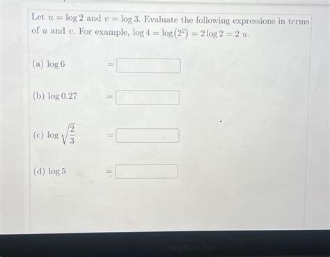 solved let u log 2 and v log 3 evaluate the following