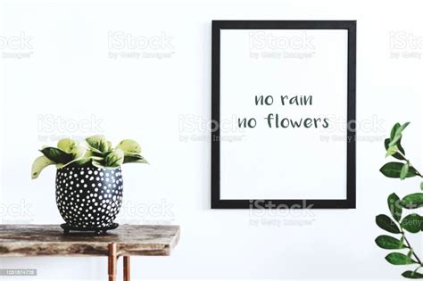 세련 되 고 현대적인 스칸디나비아 방 나무 콘솔 모의 포스터 프레임 및 아름 다운 식물 홈 인테리어의 빈티지 구성입니다 0명에 대한 스톡 사진 및 기타 이미지 Istock