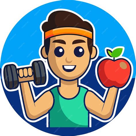 Gym And Fitness Trainer Vector Icon Illustration Guy And Apple Dumbbell Health Icon Concept