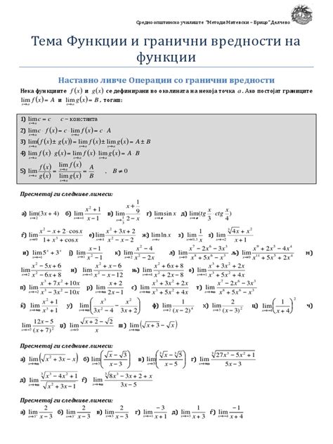 Наставно ливче Операции со гранични вредности на функција Pdf