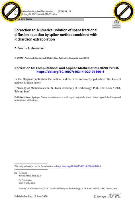 Pdf Correction To Numerical Solution Of Space Fractional Diffusion Equation By Spline Method