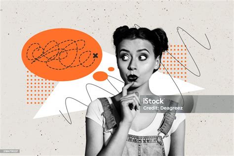 복합 트렌드 아트 워크 3d 스케치 이미지 사진 콜라주 좋은 아가씨 귀여운 시계 왼쪽 연설 구름 마음 전구 크로스 라인 방법지도