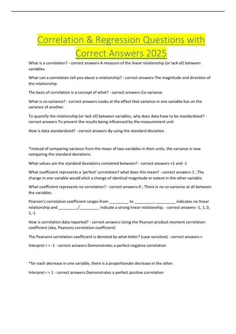 Correlation And Regression Questions With Correct Answers 2025 Regression Stuvia Us