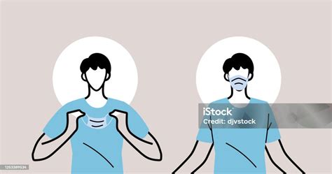 마스크를 바르게 착용하는 방법 의료용 마스크를 착용하는 올바른 방법을 제시하는 남성 감기와 독감에 대한 스톡 벡터 아트 및 기타 이미지 감기와 독감 건강관리와 의술
