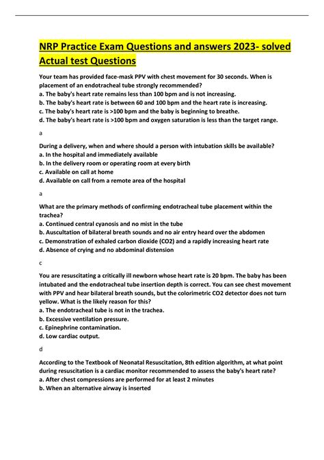 Nrp Practice Exam Questions And Answers 2023 Solved Actual Test Questions Tests Stuvia Us