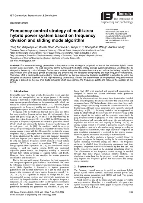 Frequency Control Strategy Of Multi Area Hybrid Power System Based On Frequency Division And