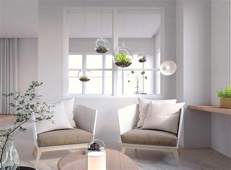 3d 렌더링3d 그림 내부 장면 및 모형 두 개의 안락의자 거실 모서리는 밝은 갈색 패브릭으로 덮개를 씌우고 등받이에 흰색 수공예 직조 프리미엄 사진