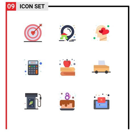 User Interface Pack Of 9 Basic Flat Colors Of Apple Education Math Emotions Finance Human
