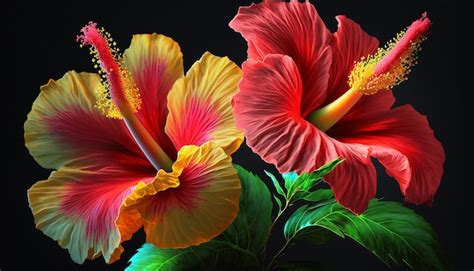 Flores De Gloria De Hibisco Tropical Hawaiano Midjourney Ai Foto Premium