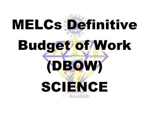 Science Dbow Final Dbow Melcs Definitive Budget Of Work Dbow