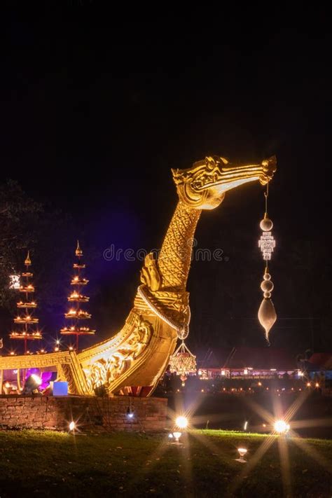 Golden Swan Boat In The Darkness Of The Festival Stock Image Image Of