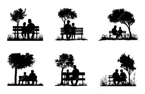 Premium Vector Father And Son Sitting On A Park Bench Under A Tree