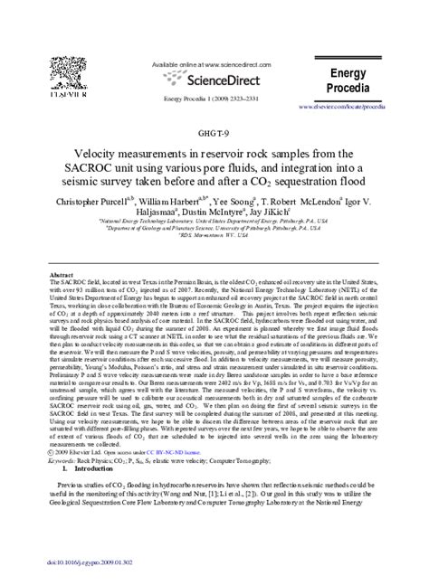 Pdf Velocity Measurements In Reservoir Rock Samples From The Sacroc Unit Using Various Pore