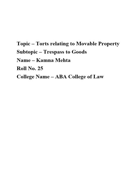 Trespass To The Goods Pdf Trespass Lawsuit