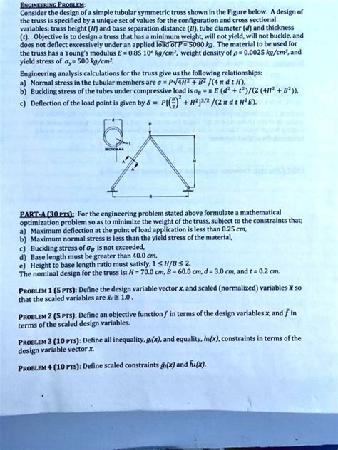 Solved Engineering Problem Consider The Design Of A Simple Tubular Symmetric Truss Shown In The