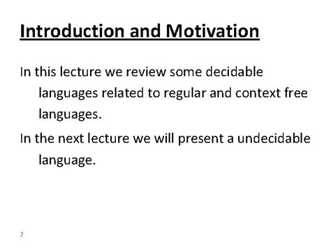 Introduction To Computability Theory Lecture 10 Decidable Languages