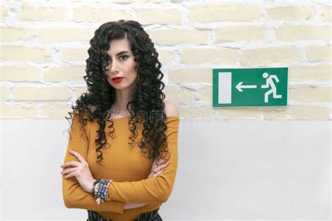 Woman At The Exit Sign Stock Image Image Of Allowed 142068297