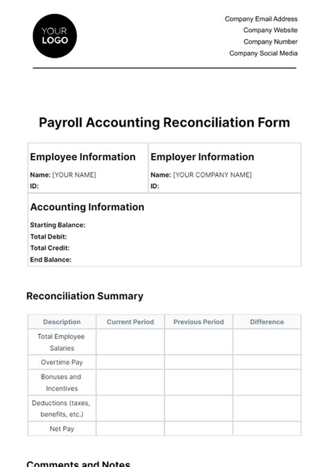 Free Payroll Accounting Reconciliation Form Template To Edit Online