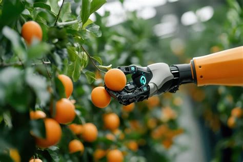 A Robot Picking Oranges From An Orchard Premium Ai Generated Image A Robot Picking Oranges From An Orchard Premium Ai Generated Image