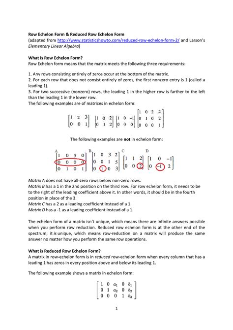 Row Echelon Form For Each Row That Does Not Consist Entirely Of Zeros The First Nonzero Entry