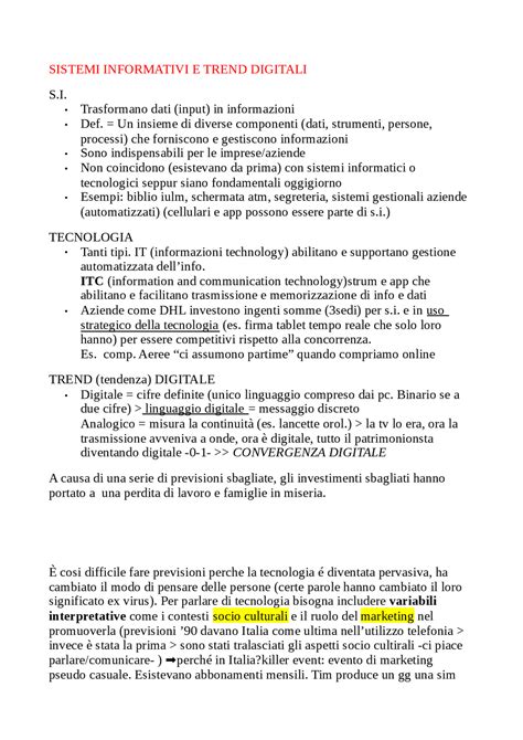 Sistemi Informativi E Trend Digitali Docsity