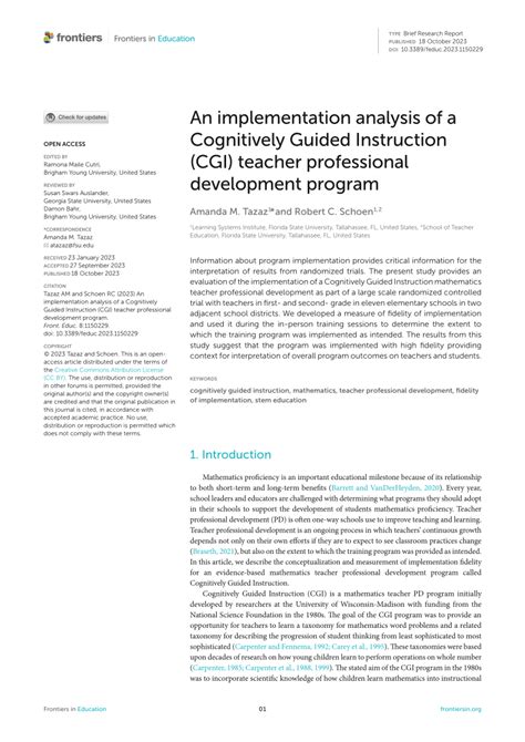 Pdf An Implementation Analysis Of A Cognitively Guided Instruction Cgi Teacher Professional