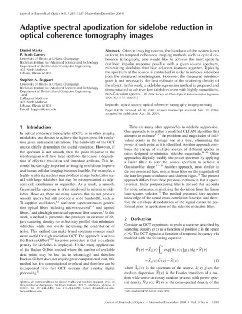 Pdf Adaptive Spectral Apodization For Sidelobe Reduction In Optical Coherence Tomography Images