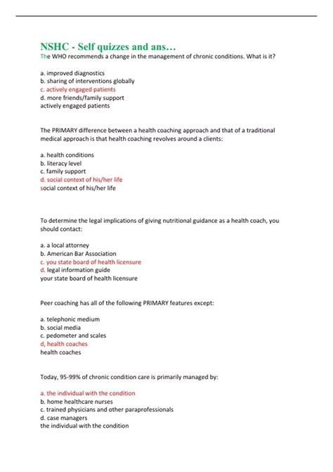 NSHC Self Quizzes With 42 Questions And Answers NSHC Stuvia US