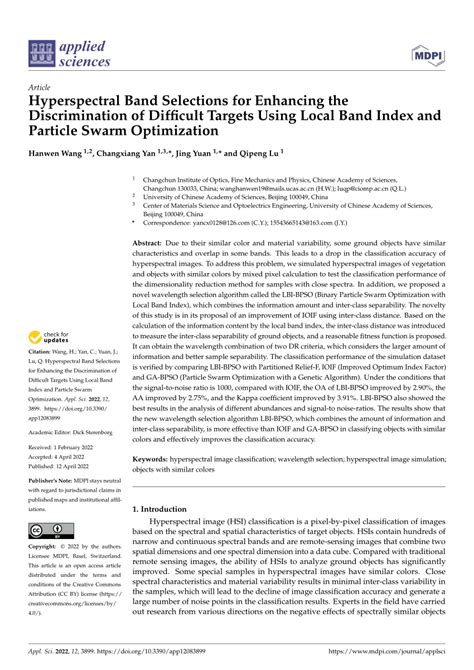 Pdf Hyperspectral Band Selections For Enhancing The Discrimination Of Difficult Targets Using