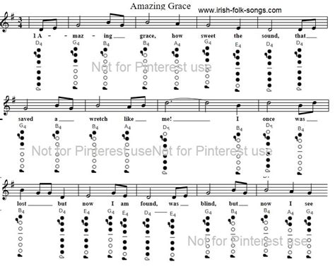 Amazing Grace Easy Tin Whistle Flute Sheet Music Irish Folk Songs