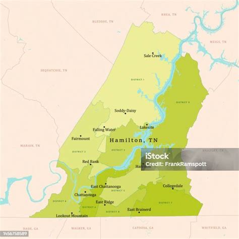 Tn Hamilton County Vector Map Green Stock Illustration Download Image Now Cartography