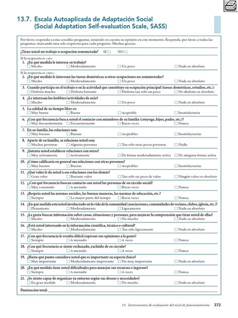 13 Escala Autoaplicada De Adaptación Social Social Adaptation Self Evaluation Scale Sass Pdf