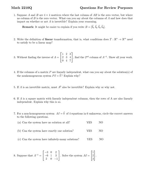 Seminar Assignments Questions For Review Purposes Including Hints Math Q Questions For
